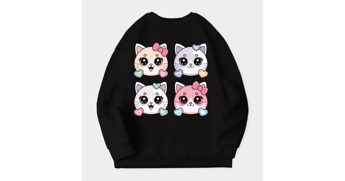 Valentines Day Pink and Candy Hearts Meemeow Expressions Pattern ...